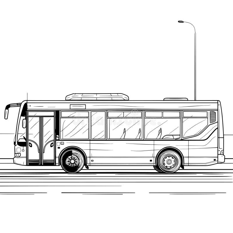 One Line Drawing of a Bus on a Road, Simple Minimalist Illustration ...