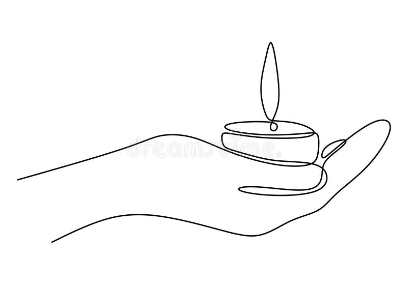 One Line Drawing of a Candle Resting on a Hand, Simple Illustration ...