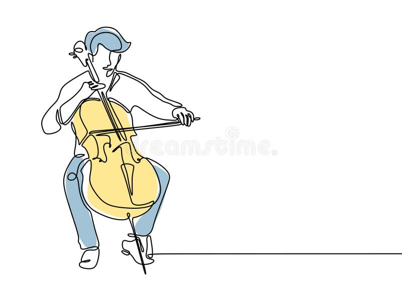 Cello Player One Line Drawing Minimalism Lineart Continuous Hand Drawn ...