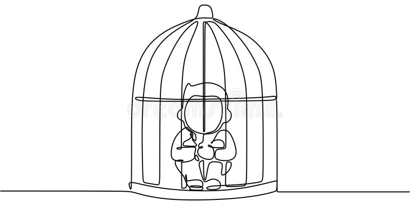 One Line Drawing of a Child Inside a Cage, Symbolizing Restriction ...
