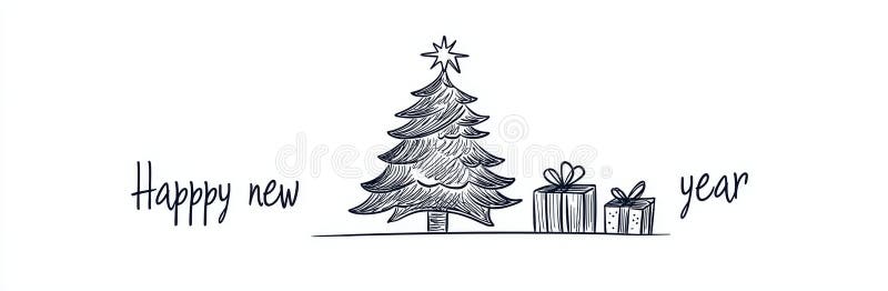 One Line Drawing of a Christmas Tree and Gifts for a Happy New Year ... One Line Drawing of a Christmas Tree and Gifts for a Happy New Year ...