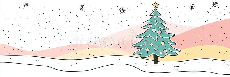 One Line Drawing of a Christmas Tree. Merry Christmas Decorations in ...
