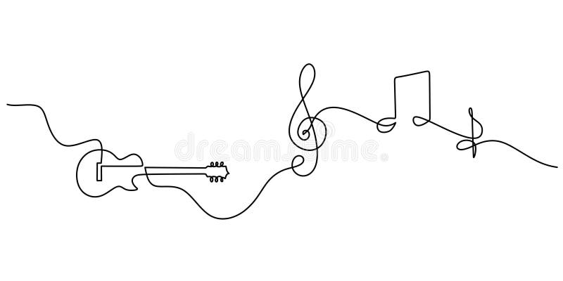 One Line Drawing of Classic Guitar with Music Notes Tone Design ...