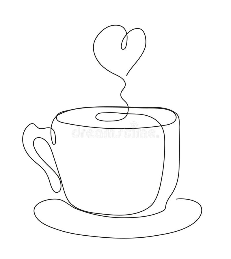 One Line Drawing of a Coffee or Tea Cup with a Heart-shaped Design ...