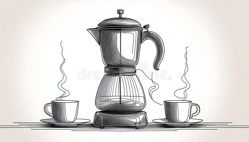 One Line Drawing and Continue for Coffee Percolator on Digital Art ...