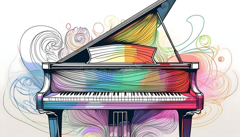 One Line Drawing and Continue for Colorful Piano Sketch Stock ...