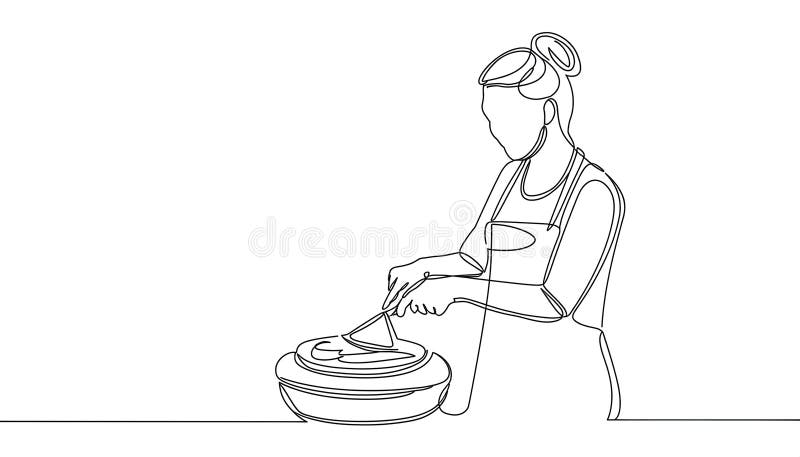 One Line Drawing and Continue for Crepe Maker on Digital Art Concept ...