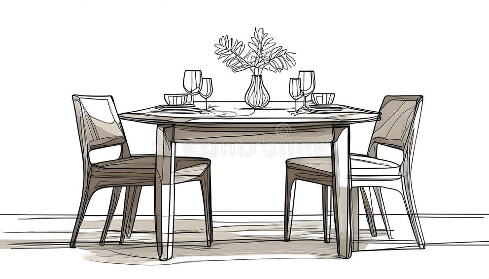One Line Drawing and Continue for Dining Table on Digital Art Concept ...