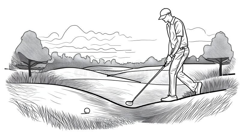 One Line Drawing and Continue for the Sport, Golf Stock Illustration ...