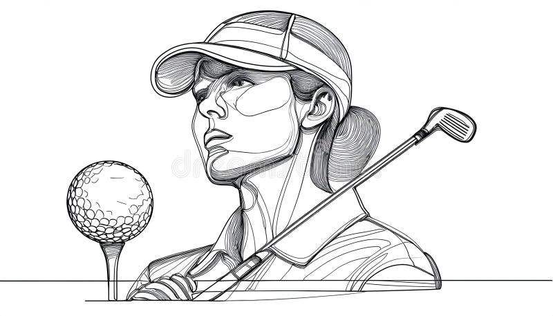 One Line Drawing and Continue for the Sport, Golf Stock Illustration ...