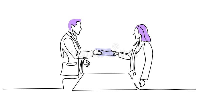 One Line Drawing of Document Exchange between Two People Stock Vector ...