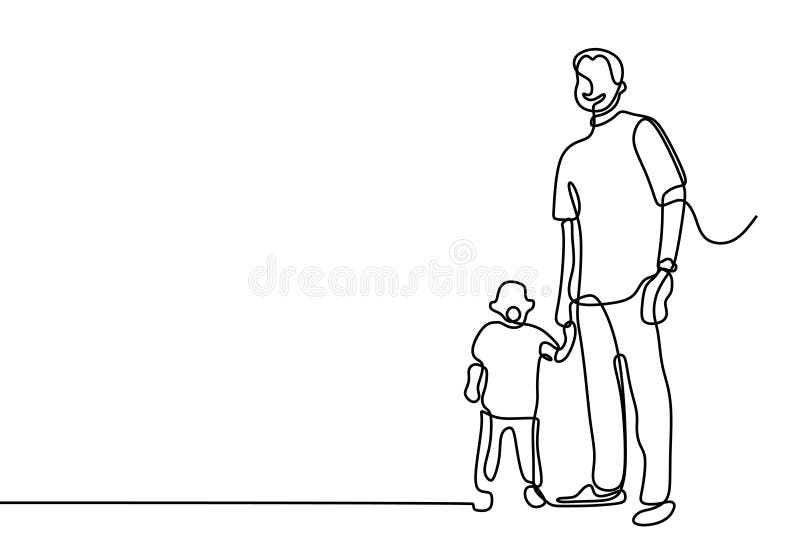 One Line Drawing Father and His Son Minimalist Design Stock ...