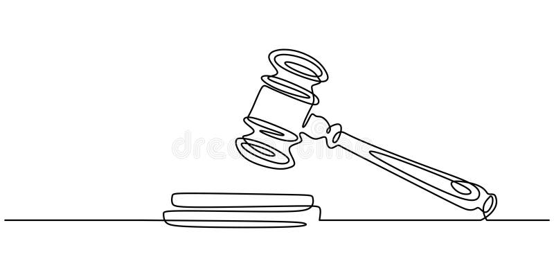 One Line Drawing of a Gavel, Minimalist Design Symbolizing Judicial ...