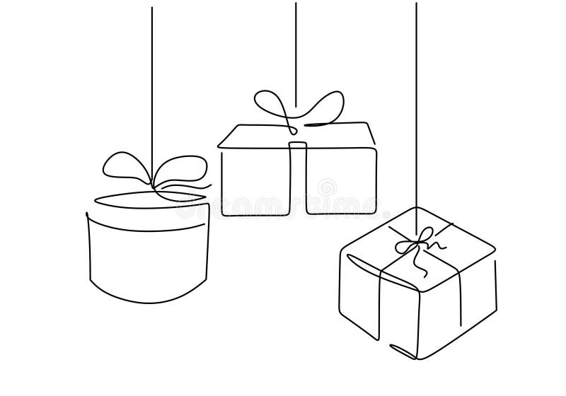 One Line Drawing of Gift Boxes Stock Vector - Illustration of doodle ...