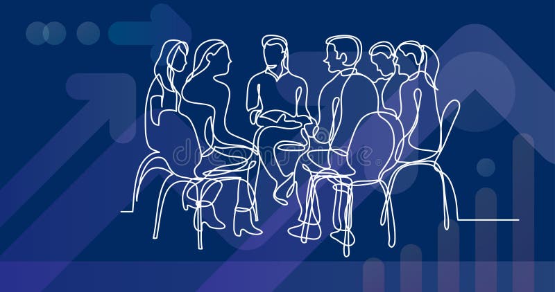 One Line Drawing of Group of Young People Talking Stock Vector ...