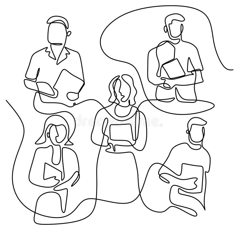 One Line Drawing of Groups of Happy College Students Standing Pose ...