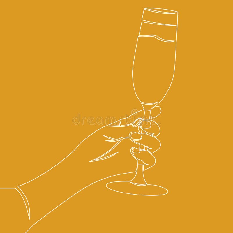 One Line Drawing Hand Cheering with Glass Stock Vector - Illustration ...