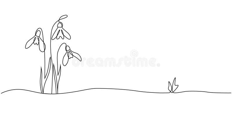 One Line Drawing Hand Drawn of Spring Snowdrop. Concept of Arrival of ...