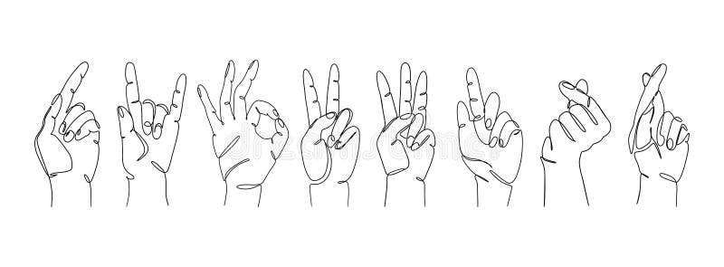 One Line Drawing of Hand Gestures. Continuous Line Human Hand Signs ...