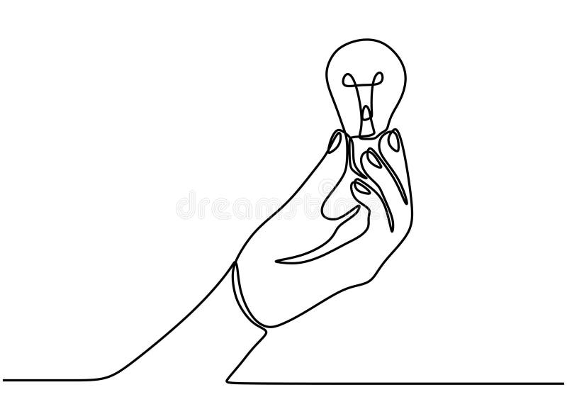 One Line Drawing of a Hand Holding a Light Bulb. Symbolizing ...