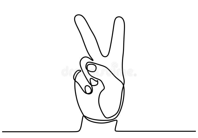 One Line Drawing of a Hand Making a Peace Sign - Minimalist ...