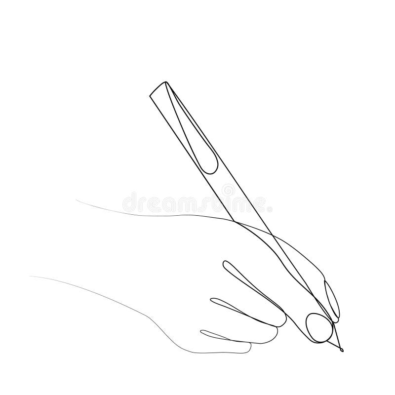 One Line Drawing of a Hand with a Pen Stock Vector - Illustration of ...