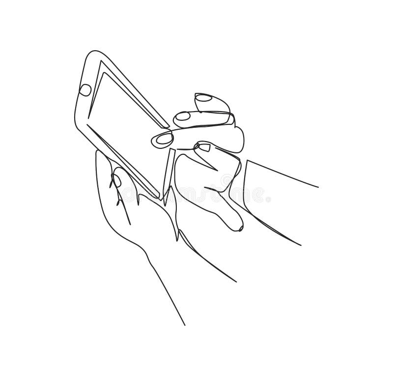 One Line Drawing Hand Touch the Phone Smartphone. Continuous Line Art ...