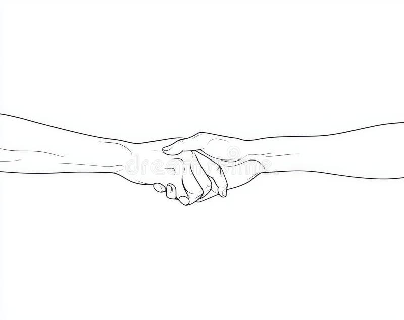 One Line Drawing of Holding Hands on a White Isolated Background ...
