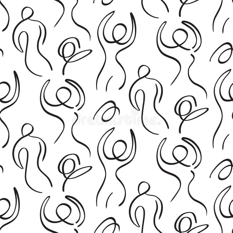 One Line Drawing Human Figures Seamless Pattern Stock Vector ...