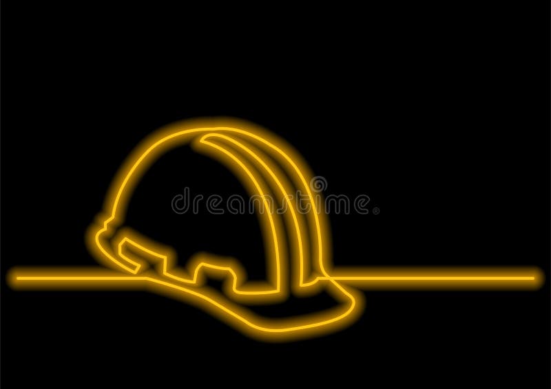 One Line Drawing of Isolated Vector Object - Hard Hat with Neon Vector ...