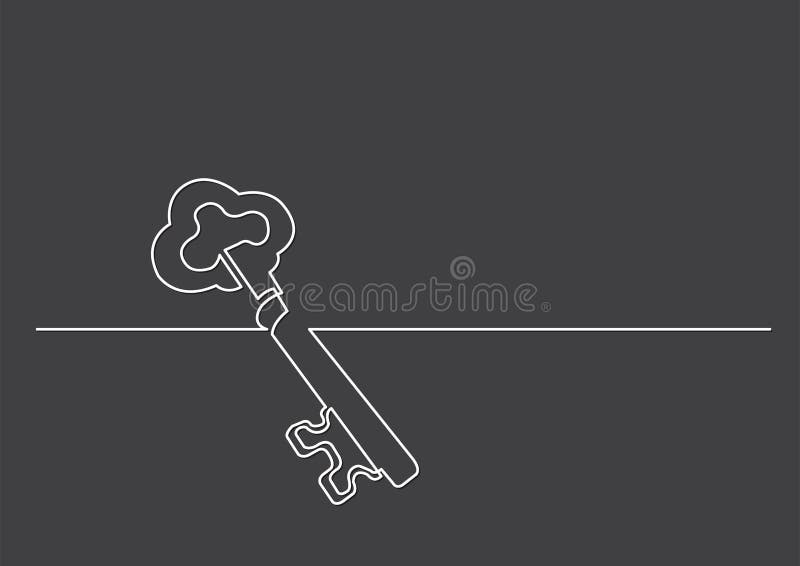 One Line Drawing of Isolated Vector Object - Old Key Stock Illustration ...