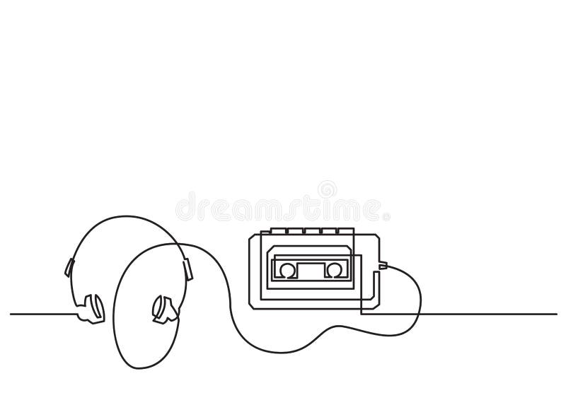 One Line Drawing of Isolated Vector Object - Retro Portable Cassette ...