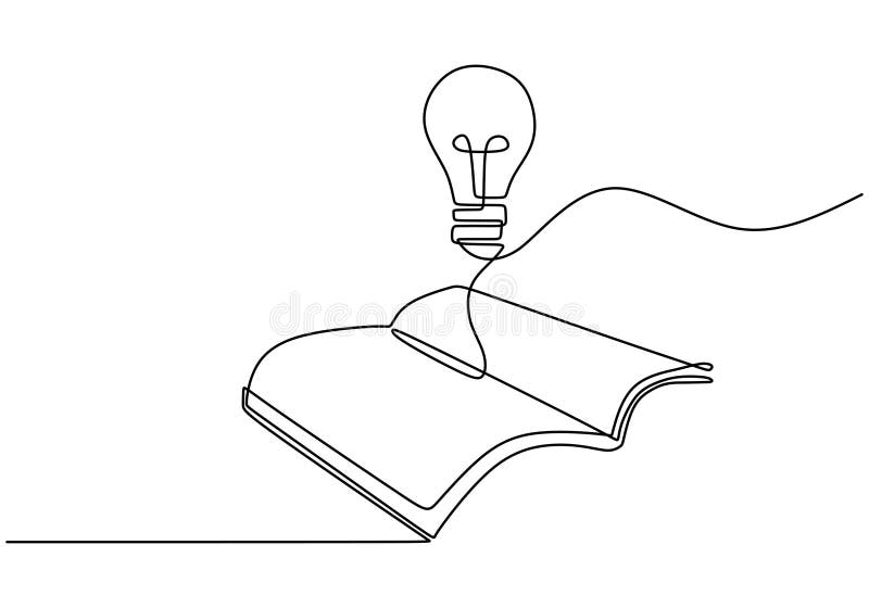 One Line Drawing of a Light Bulb on an Open Book. Symbolizing Ideas and ...