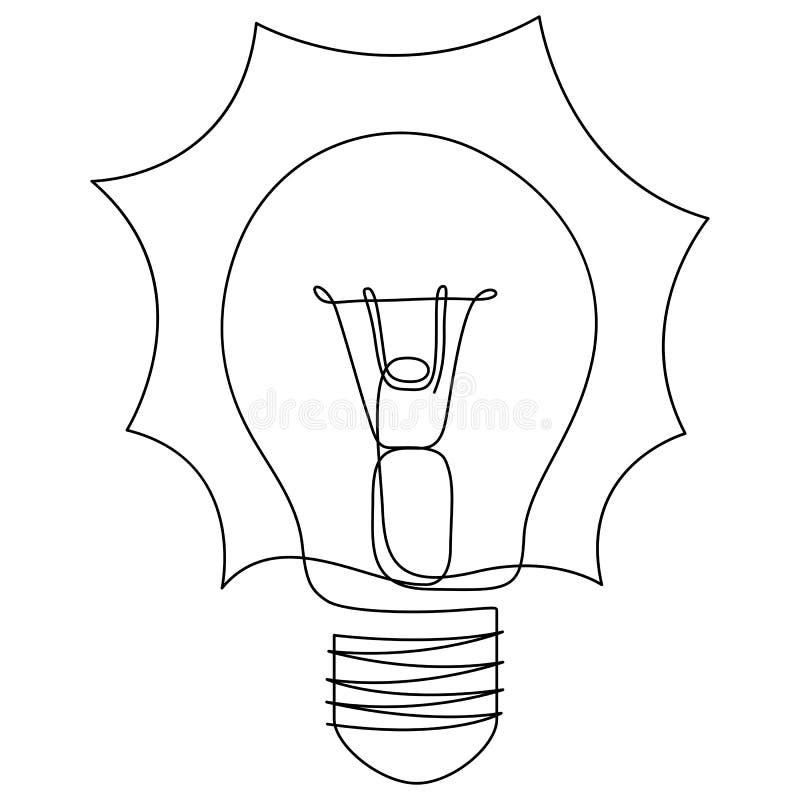 One Line Drawing Light Bulb Symbol Idea. Continuous Line Style. Vector ...