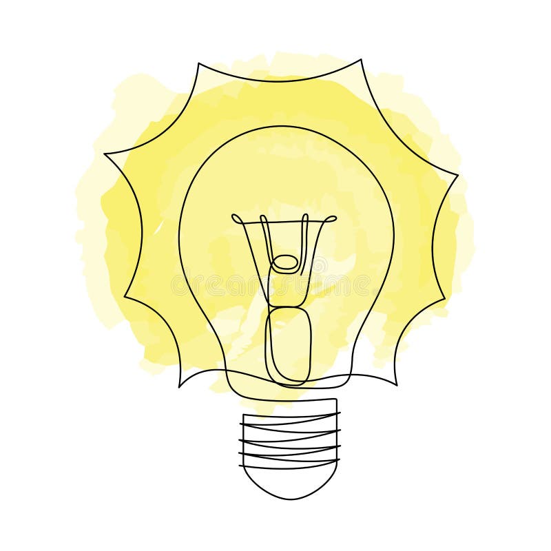 One Line Drawing Light Bulb Symbol Idea with a Watercolour Yellow ...