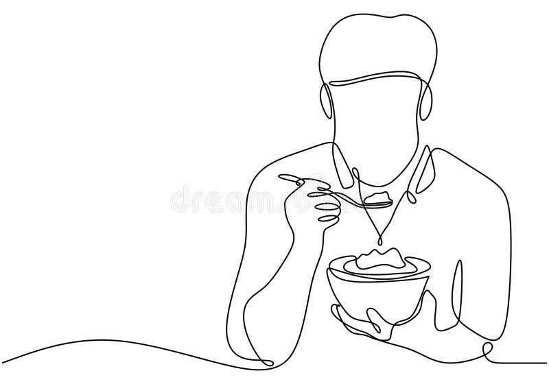 One Line Drawing of a Man Eating, Clean and Simple Food Illustration ...