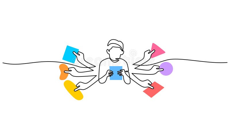 One Line Drawing of a Man Holding Many Task Papers, Symbolizing Work ...