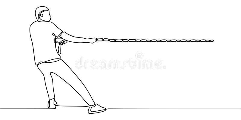 One Line Drawing of a Man Pulling a Rope, Representing Determination ...