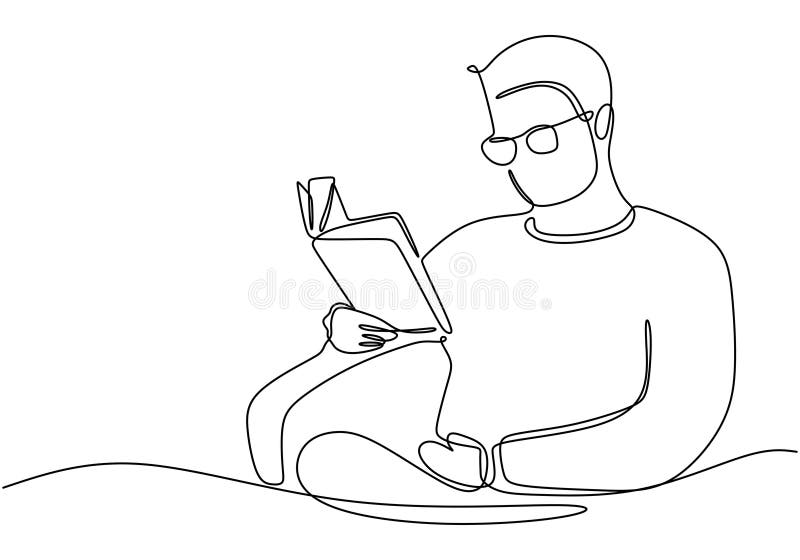 One Line Drawing of a Man Reading while Sitting. Representing the ...