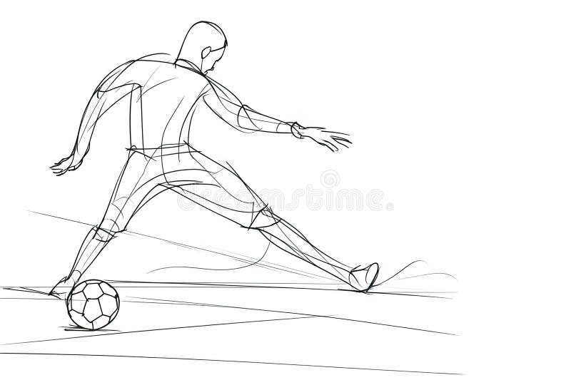 One Line Drawing of Man Shooting Football Stock Illustration ...