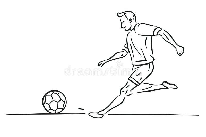One Line Drawing of Man Shooting Football Stock Illustration ...
