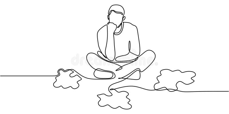 One Line Drawing of a Man Sitting in Front of Puzzles, Symbolizing ...