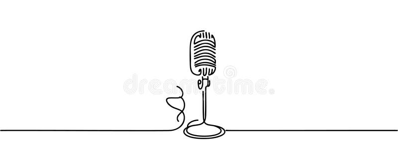 One-line Drawing of a Microphone. Cord Microphone in Simple Linear ...