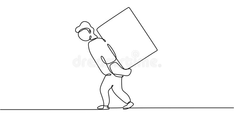 One Line Drawing of People Carrying Loads while Walking, Emphasizing ...