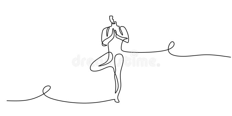 One Line Drawing of a Person in Tree Pose. Single Continuous Outline ...