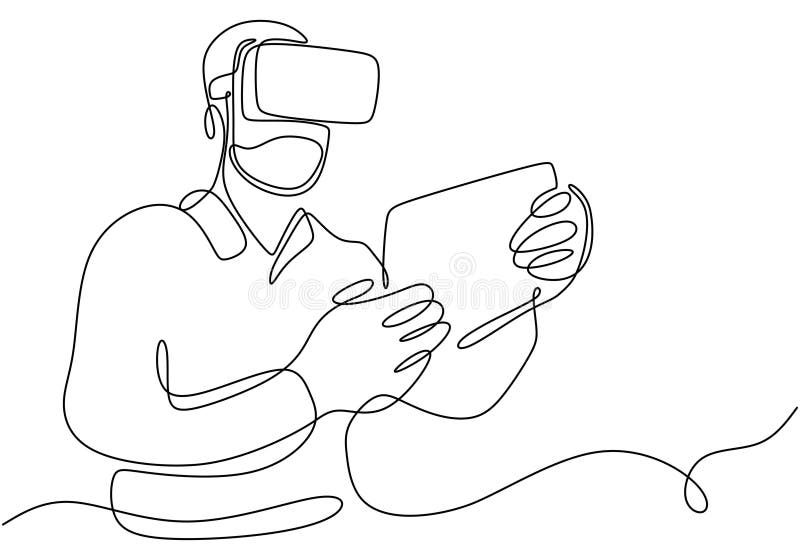 One Line Drawing of a Person Using a Virtual Reality Headset. Showcases ...