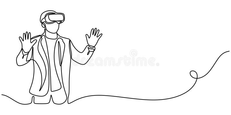 One Line Drawing of a Person in Virtual Reality Gaming. Captures the ...