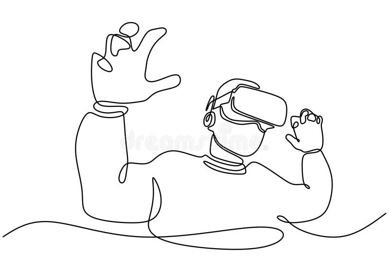 One Line Drawing of a Person in Virtual Reality. Highlights Gaming ...