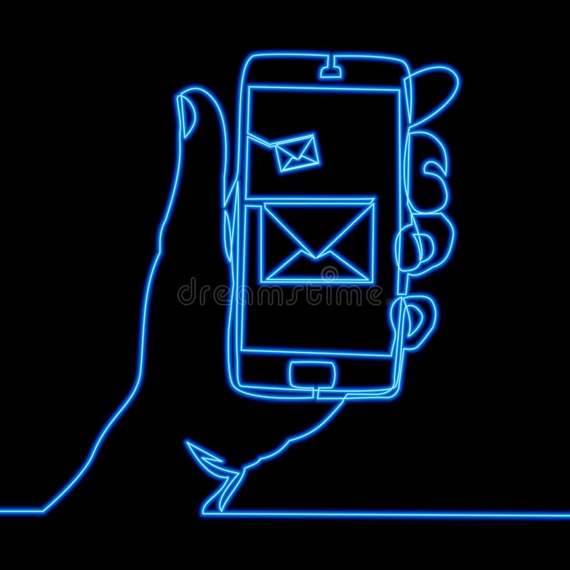 One Line Drawing Phone with Message Neon Concept Stock Vector ...