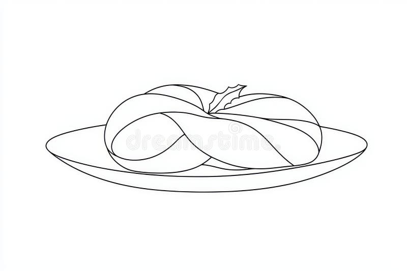 One Line Drawing of Pudding on a Plate with Berries. Dessert Concept ...